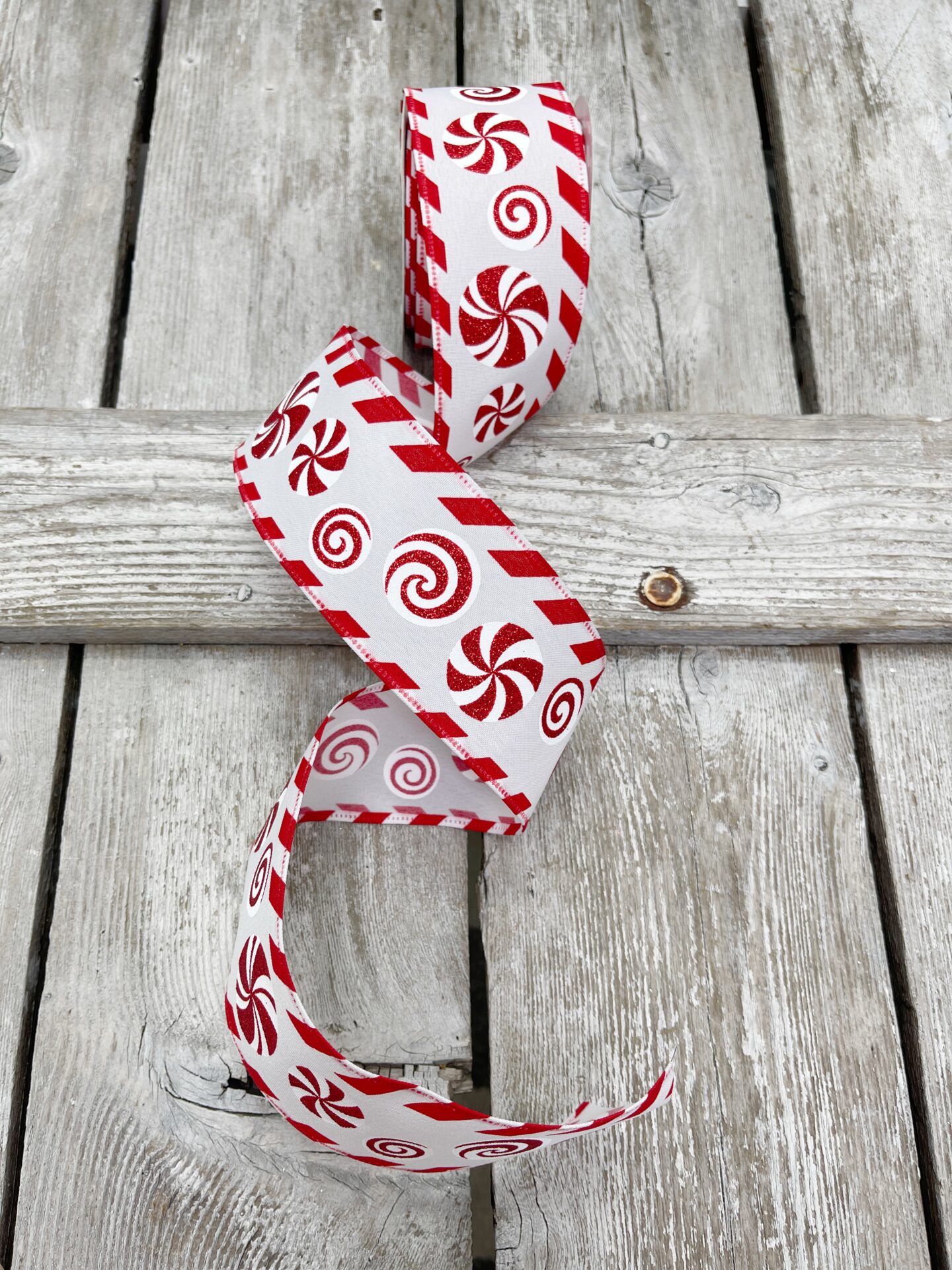 2.5" White Satin with Candy Cane Edge Peppermint Ribbon, 10 Yard ...