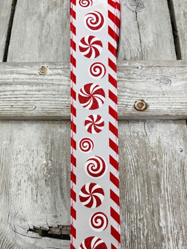 2.5" White Satin with Candy Cane Edge Peppermint Ribbon, 10 Yard ...