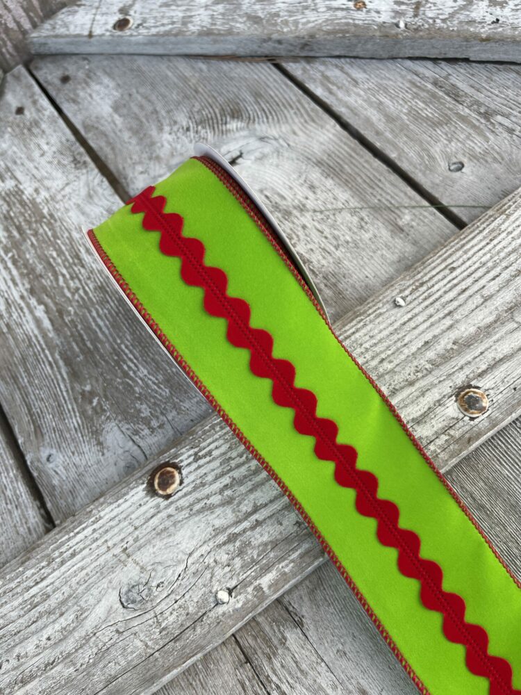 2.5″ Green Velvet Rick Rack Center Ribbon - Kelea's Florals