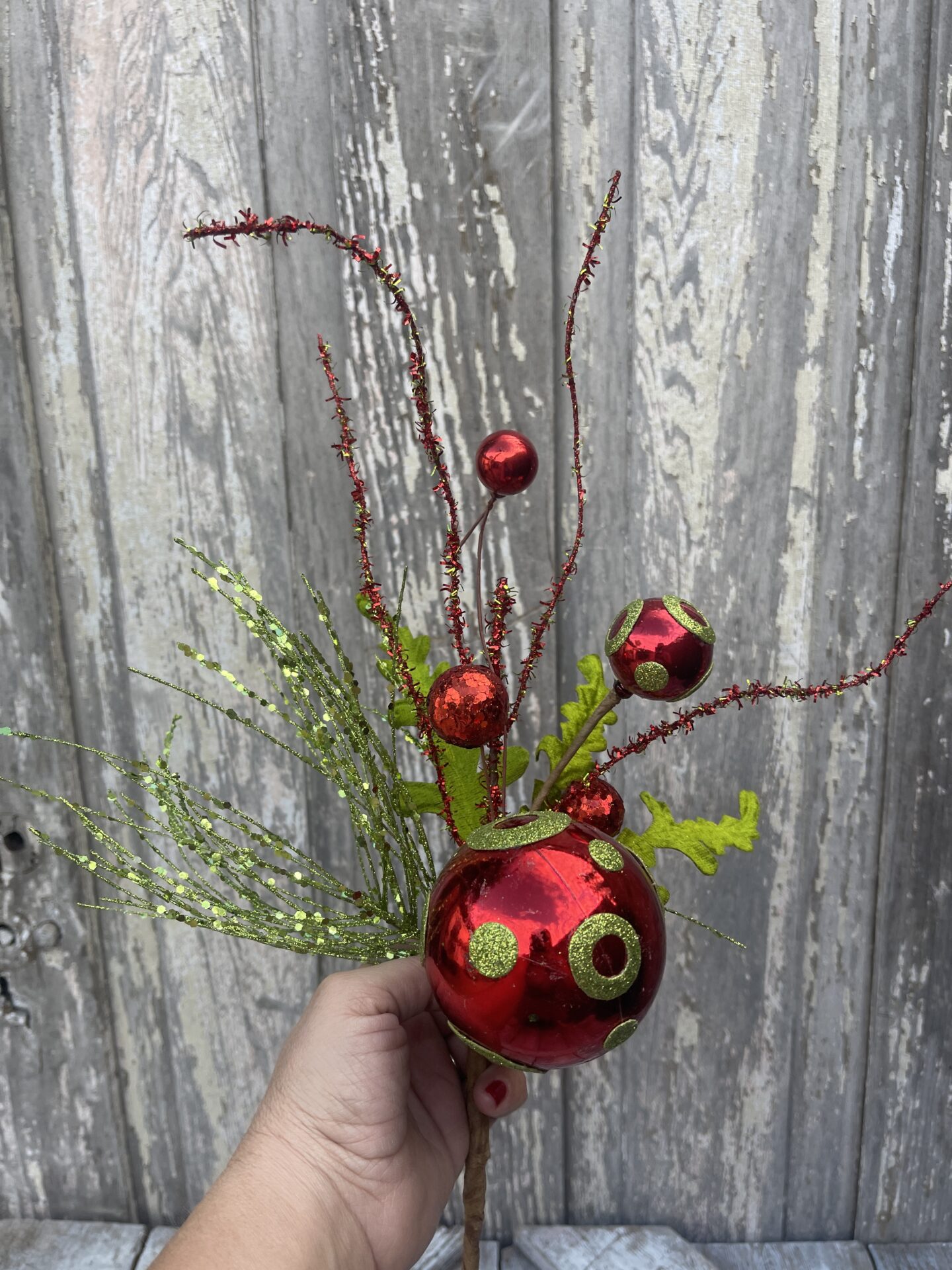 Shiny Ball Dot Glit Pine Pick - Kelea's Florals