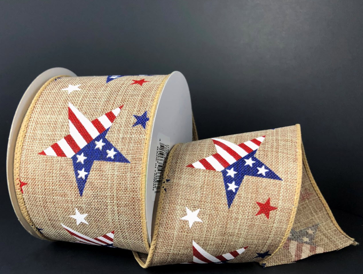 2.5" Natural with Patriotic Stars Ribbon on 10 Yard Roll - Kelea's Florals