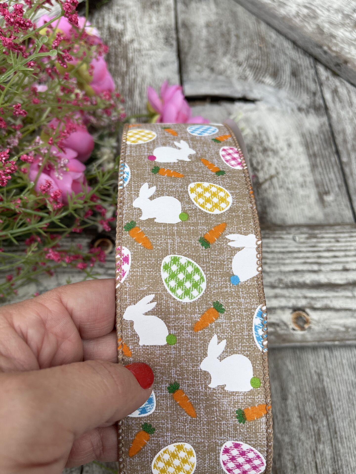 2.5" Natural Printed Muslin Happy Bunny Ribbon on a 10 Yard Roll ...