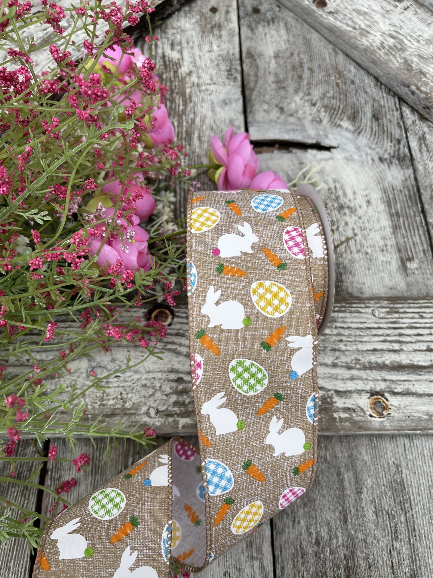2.5" Natural Printed Muslin Happy Bunny Ribbon on a 10 Yard Roll ...