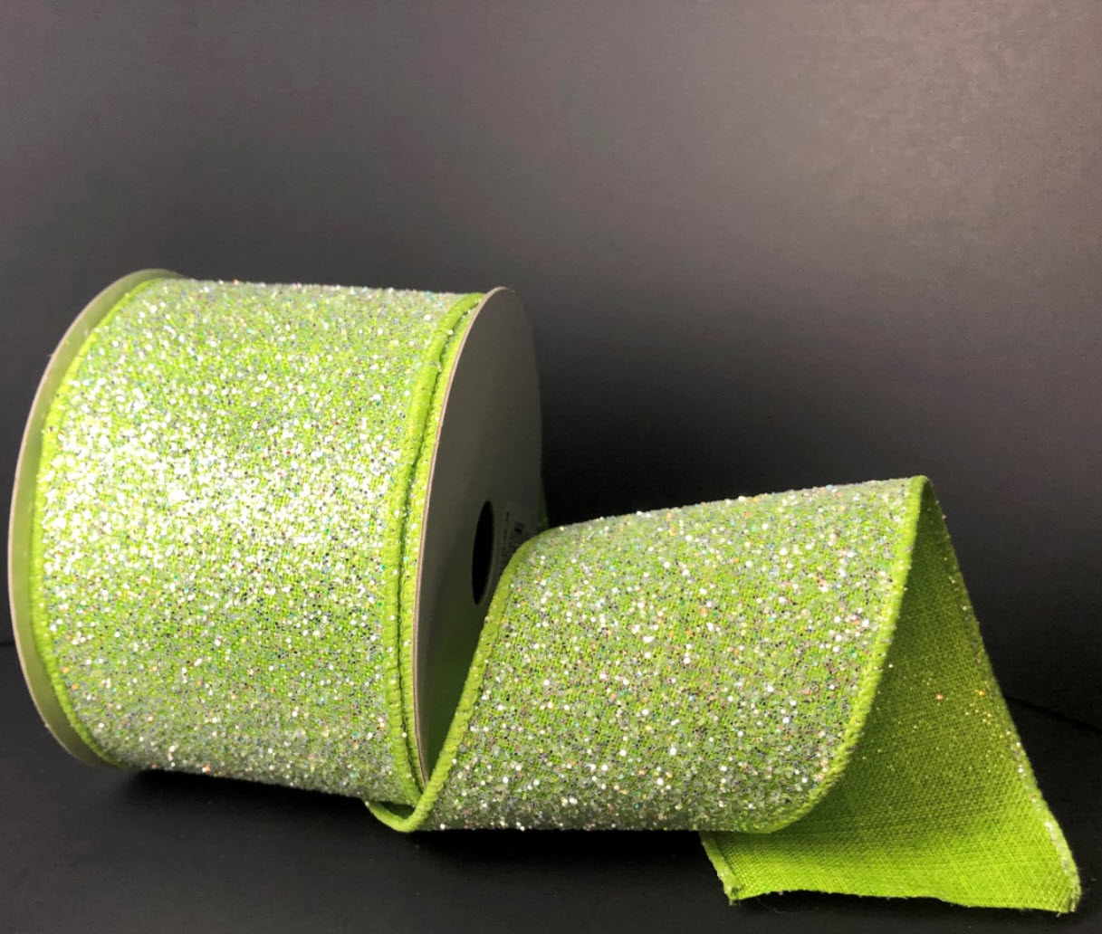 2.5" Lime Green Glitter Ribbon on 10 Yard Roll - Kelea's Florals