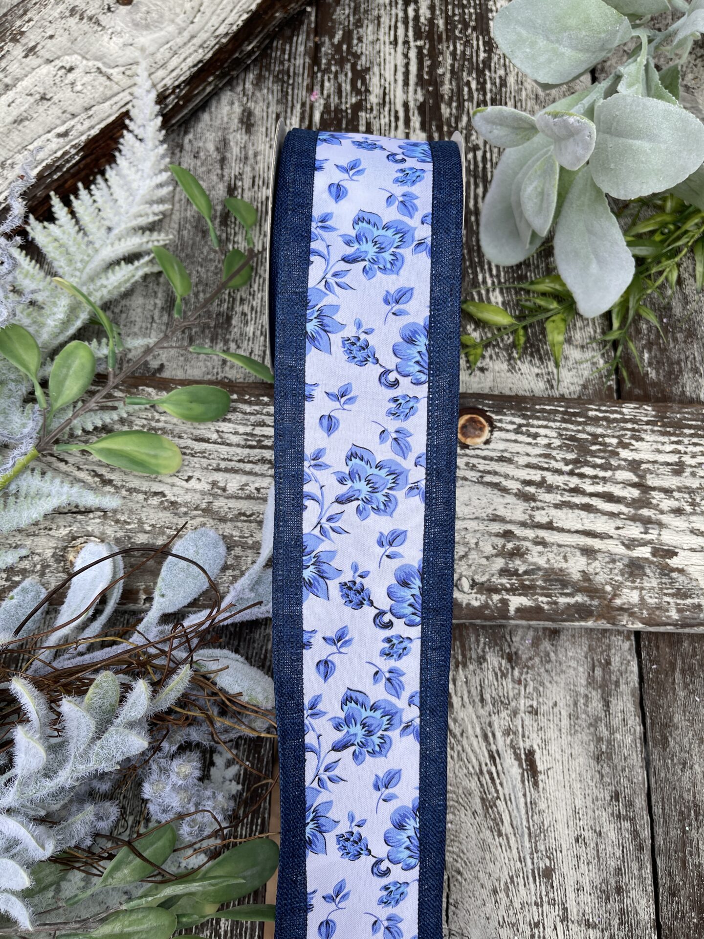 2.5" Blue Toile with Navy Lin Edge Ribbon on a 10 Yard Roll - Kelea's ...