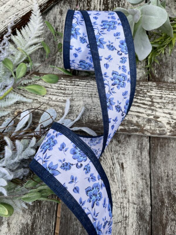 2.5" Blue Toile with Navy Lin Edge Ribbon on a 10 Yard Roll - Kelea's ...