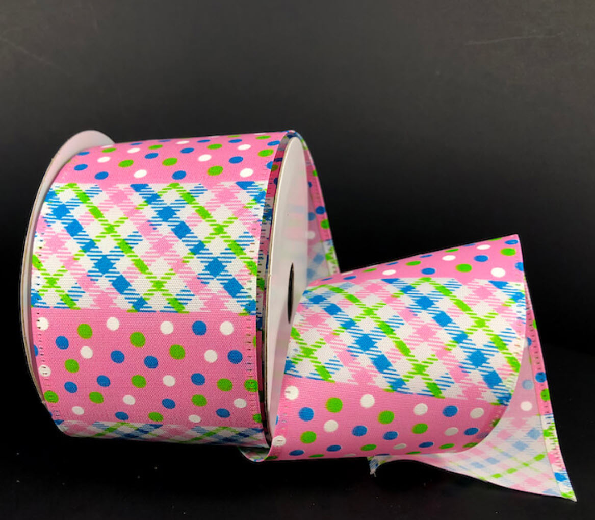 2.5" Pink with multi-color argyle dots and Cross Plaid Ribbon on 10 ...
