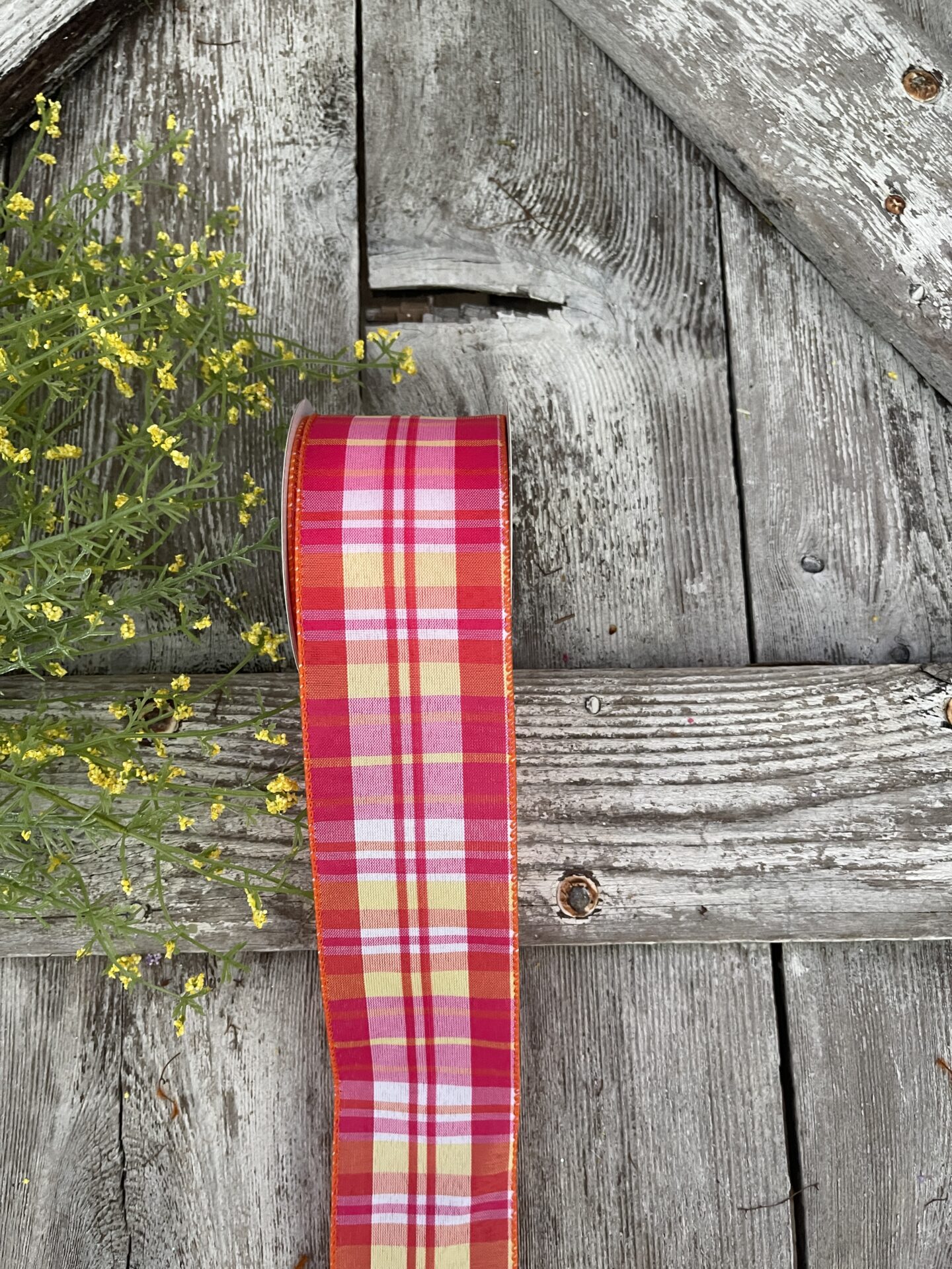 2.5" Pink Orange Yellow White Toni Plaid Ribbon on a 10 Yard Roll ...