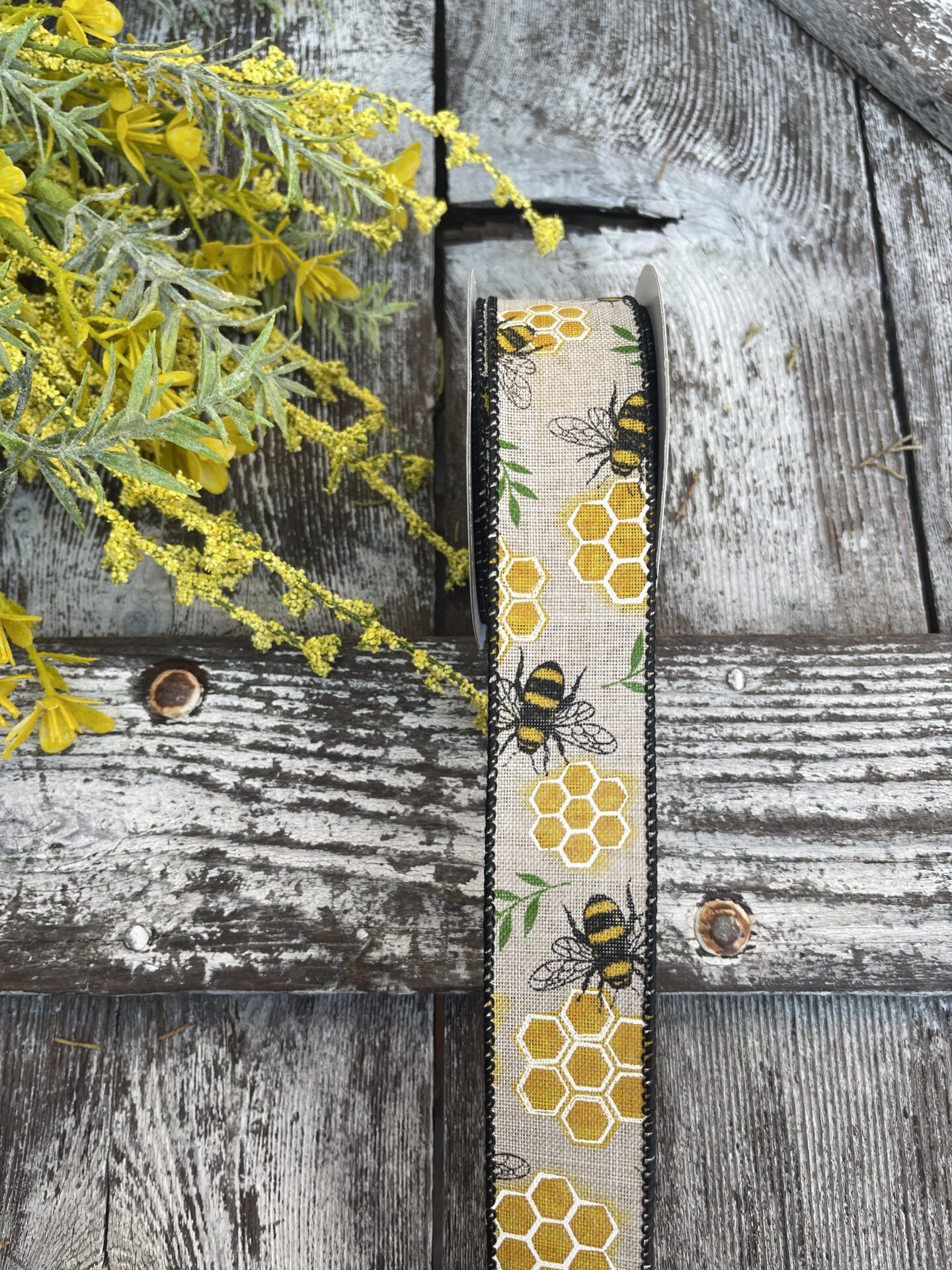 1.5" Honeycomb with Bee Ribbon on 10 Yard Roll - Kelea's Florals