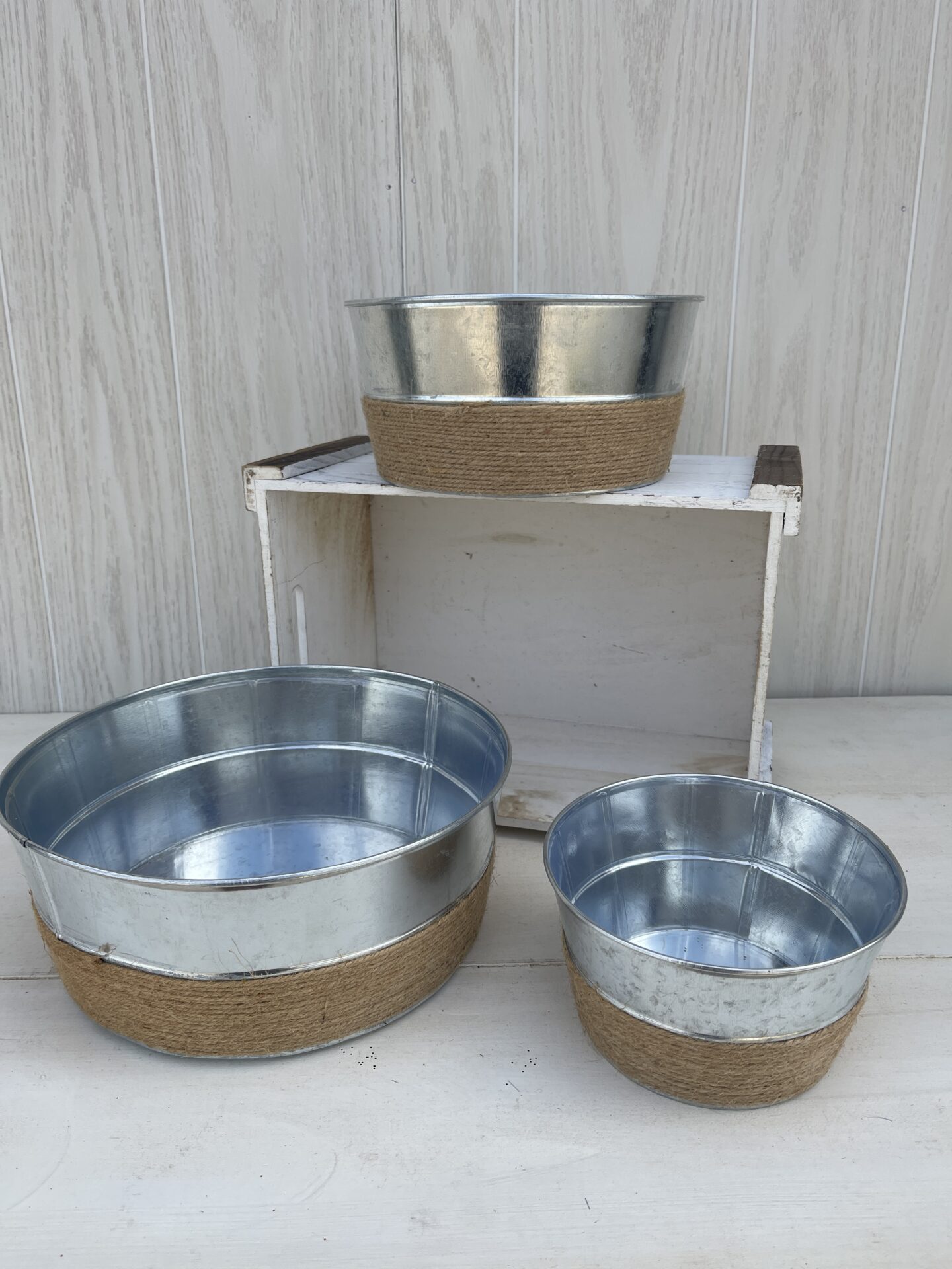 Set of 3 Metal Containers with Jute Wrapped Bottoms - Kelea's Florals