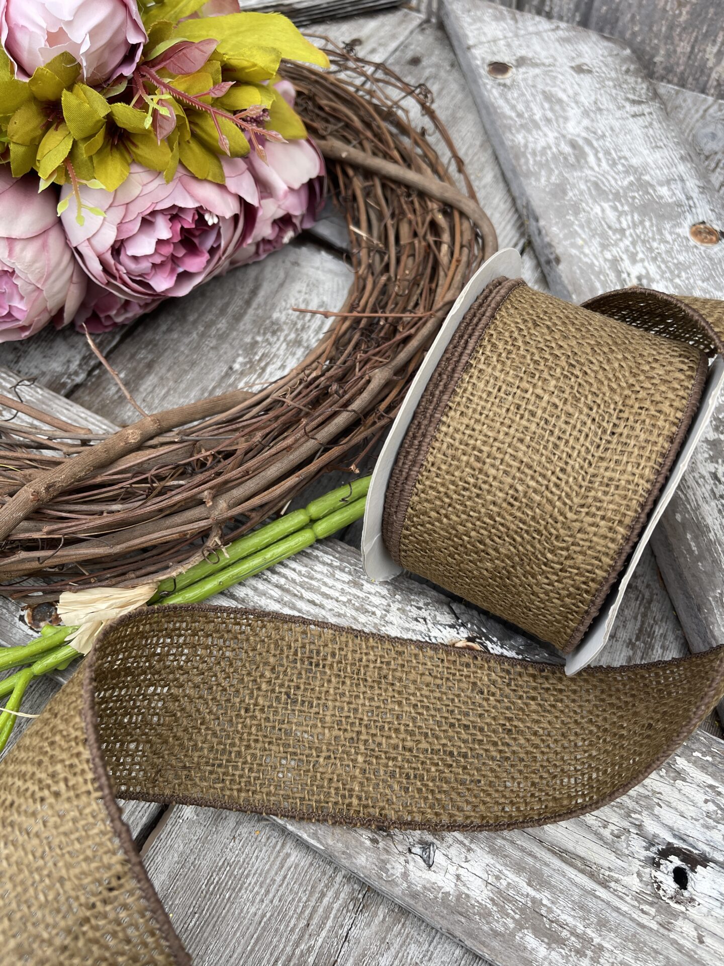 2.5" Taupe Burlap Wired Ribbon on a 10 Yard Roll - Kelea's Florals