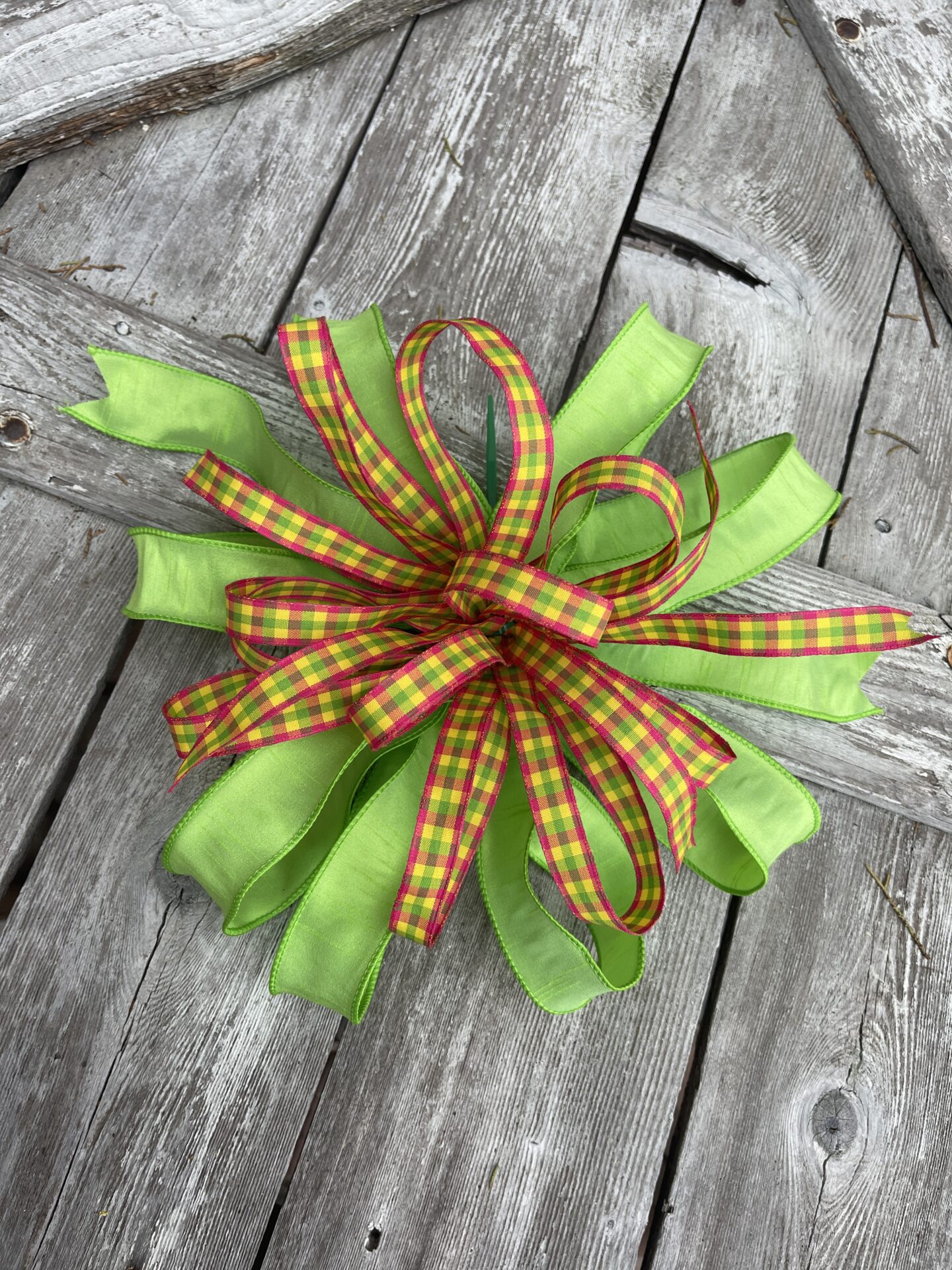 Green and Plaid Flower Bow - Kelea's Florals