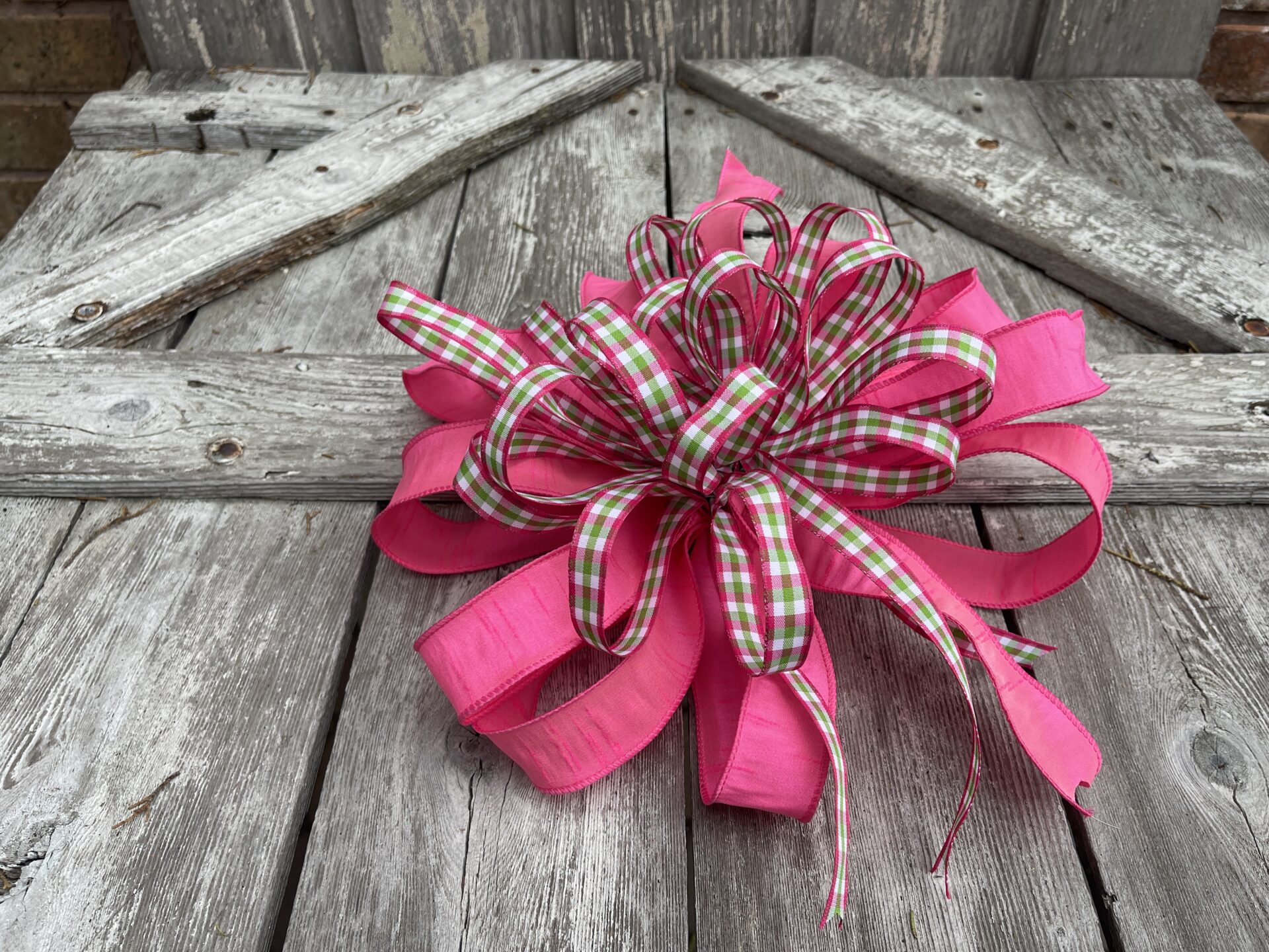 Pink and Plaid Flower Bow - Kelea's Florals