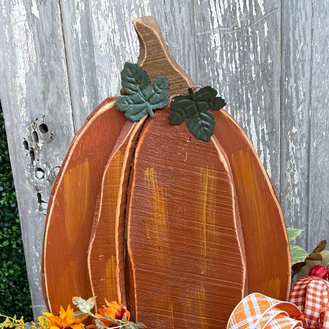 Fall Orange Wooden Pumpkin - Kelea's Florals