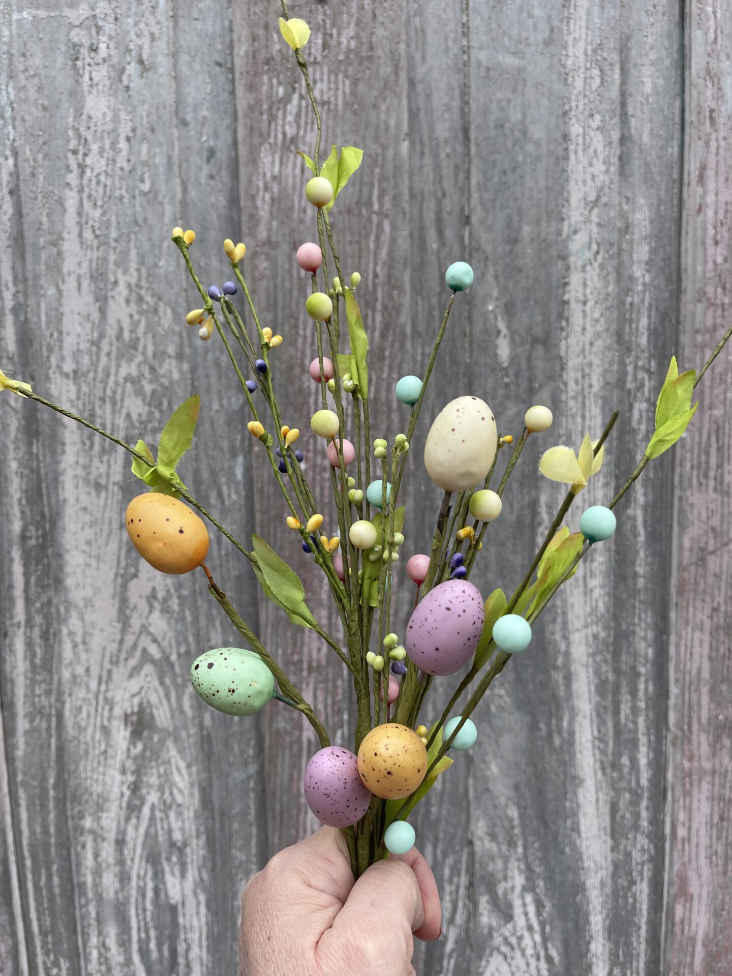 Purple Orange Teal Green Cream Egg Pick with Berries Pick - Kelea's Florals