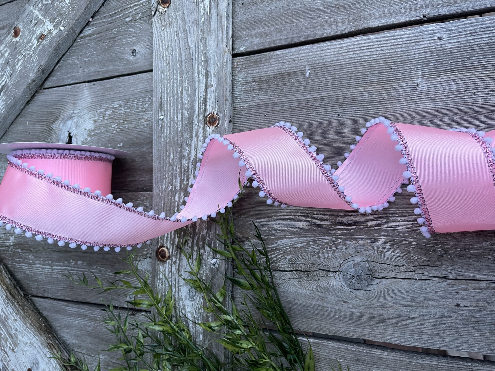 2.5" Light Pink Wired Ribbon with Puff Ball Edge on 10 Yard Roll ...
