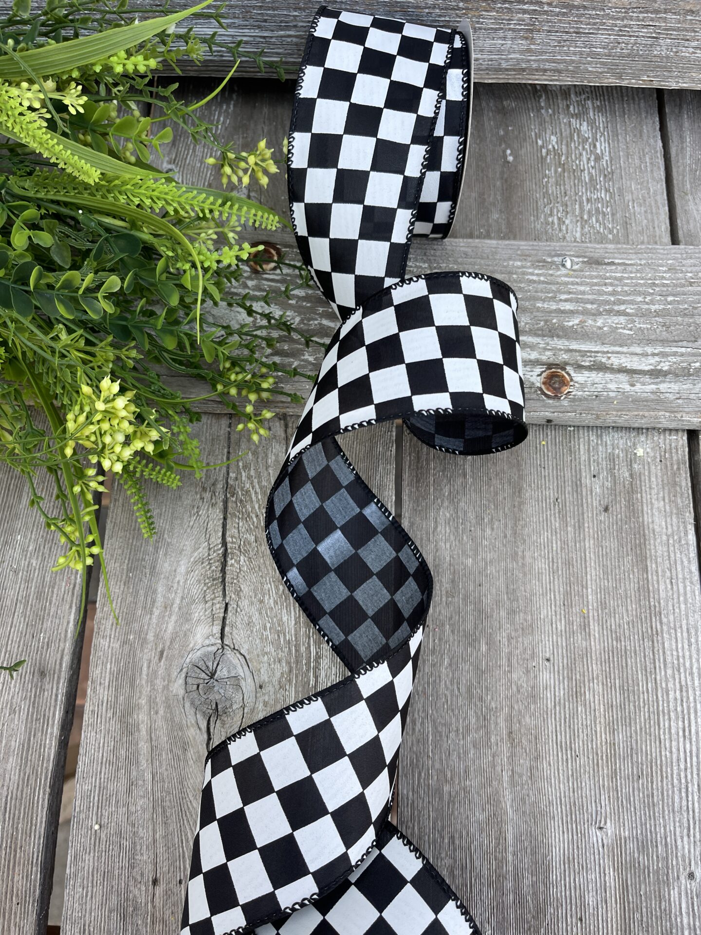 2.5" Black and White Checkered Wired Ribbon, 10 Yards - Kelea's Florals