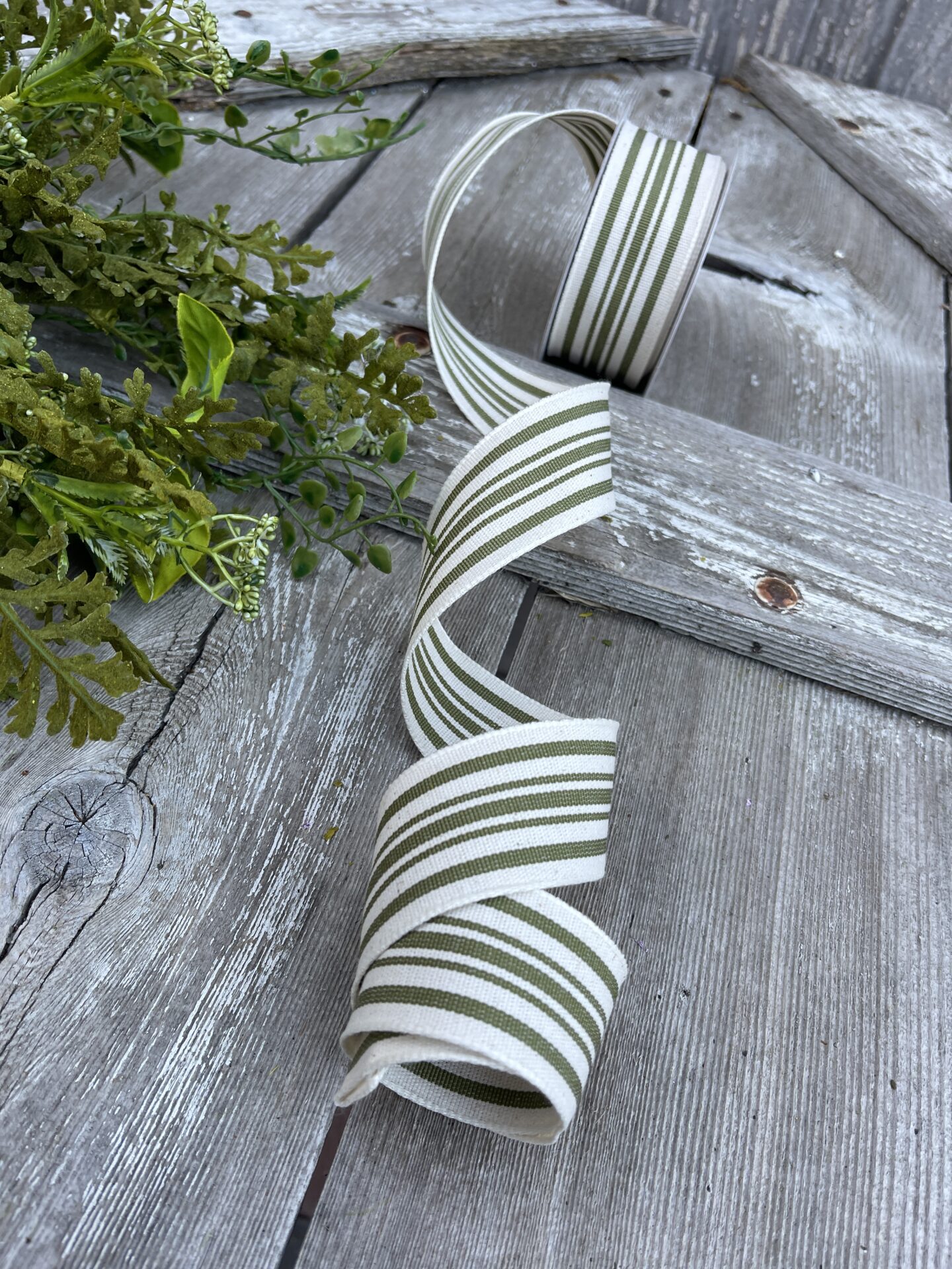 1.5” Moss Green Stripe Wired Ribbon, 10 Yard Roll - Kelea's Florals