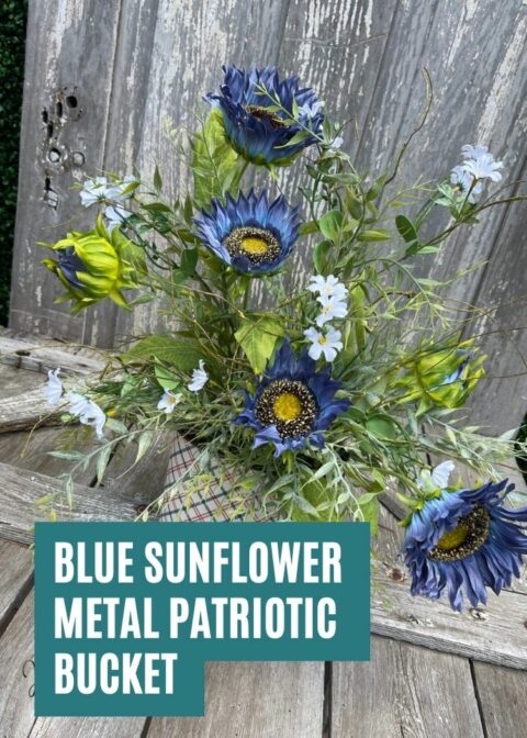 Blue Sunflower Metal Patriotic Bucket - Kelea's Florals