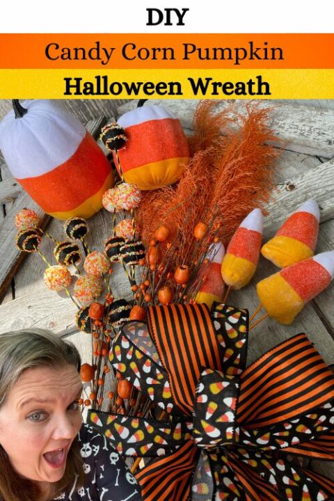 DIY a Candy Corn Pumpkin Halloween Wreath - Kelea's Florals