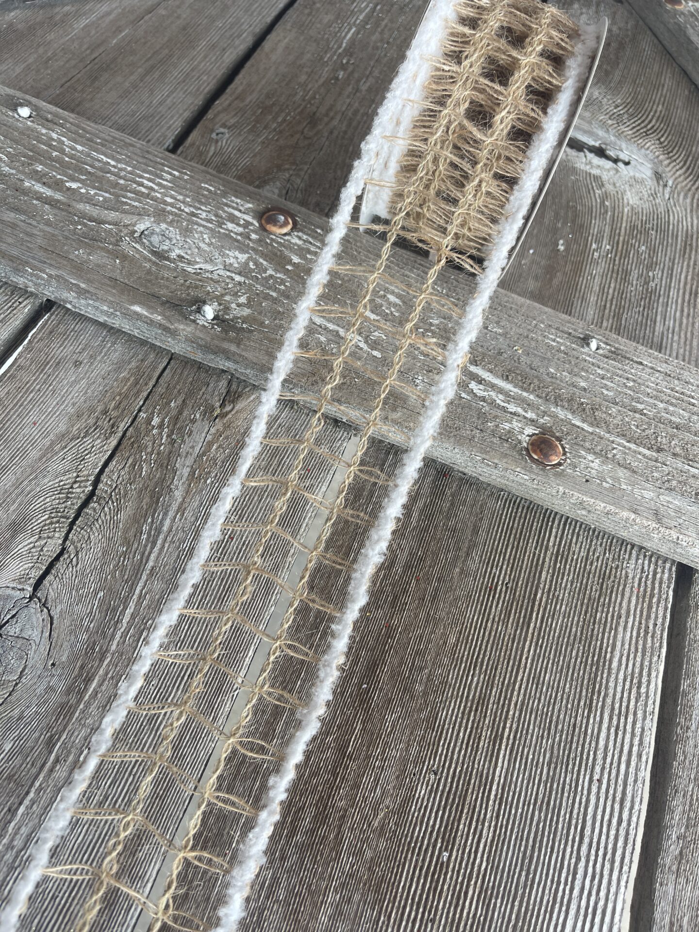2.5" Natural Weave Window Pane with Snow Edge Wired Ribbon, 10 Yard ...