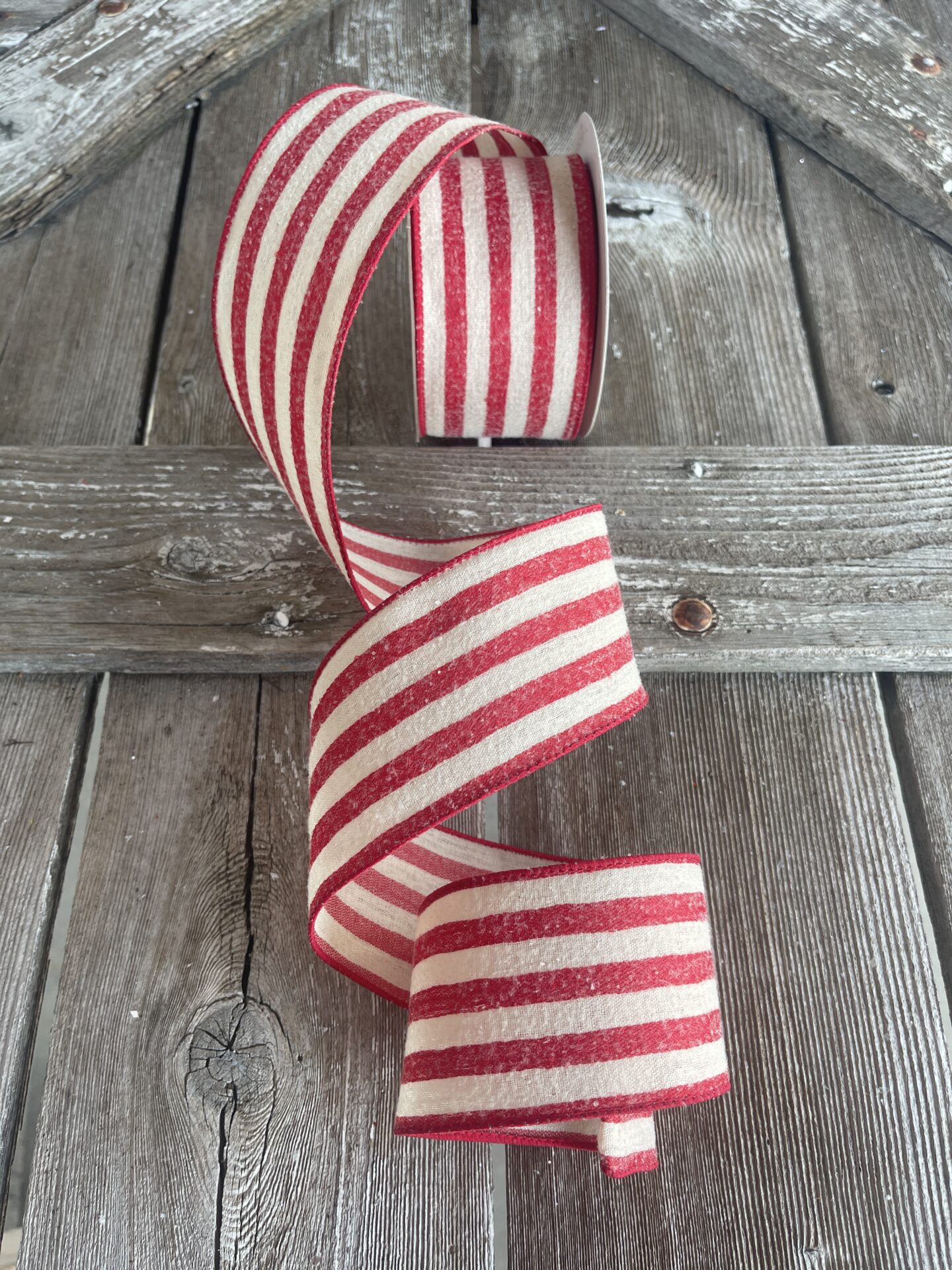 2.5" Fuzzy Red and Tan Stripe Wired Ribbon, 10 Yards - Kelea's Florals