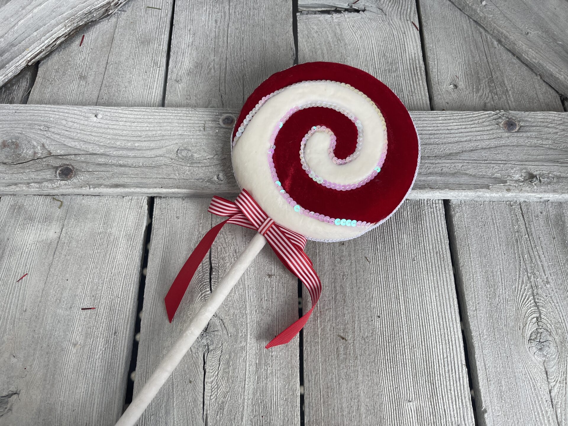 Red and White Fuzzy Fabric Candy Cane - Kelea's Florals