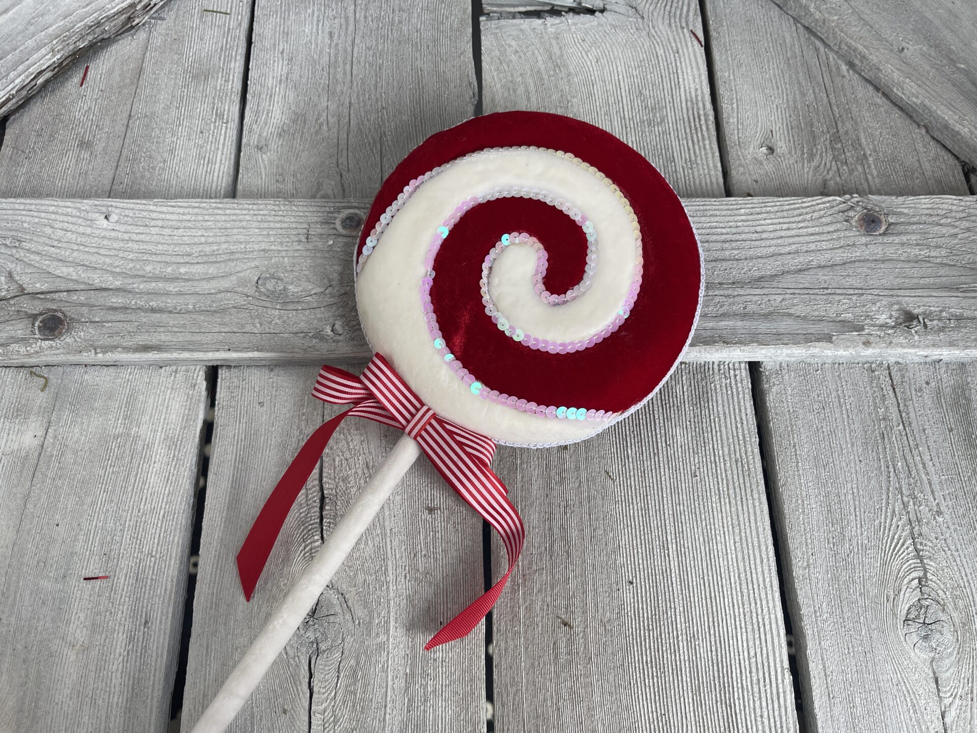 Red and White Fuzzy Fabric Candy Cane - Kelea's Florals