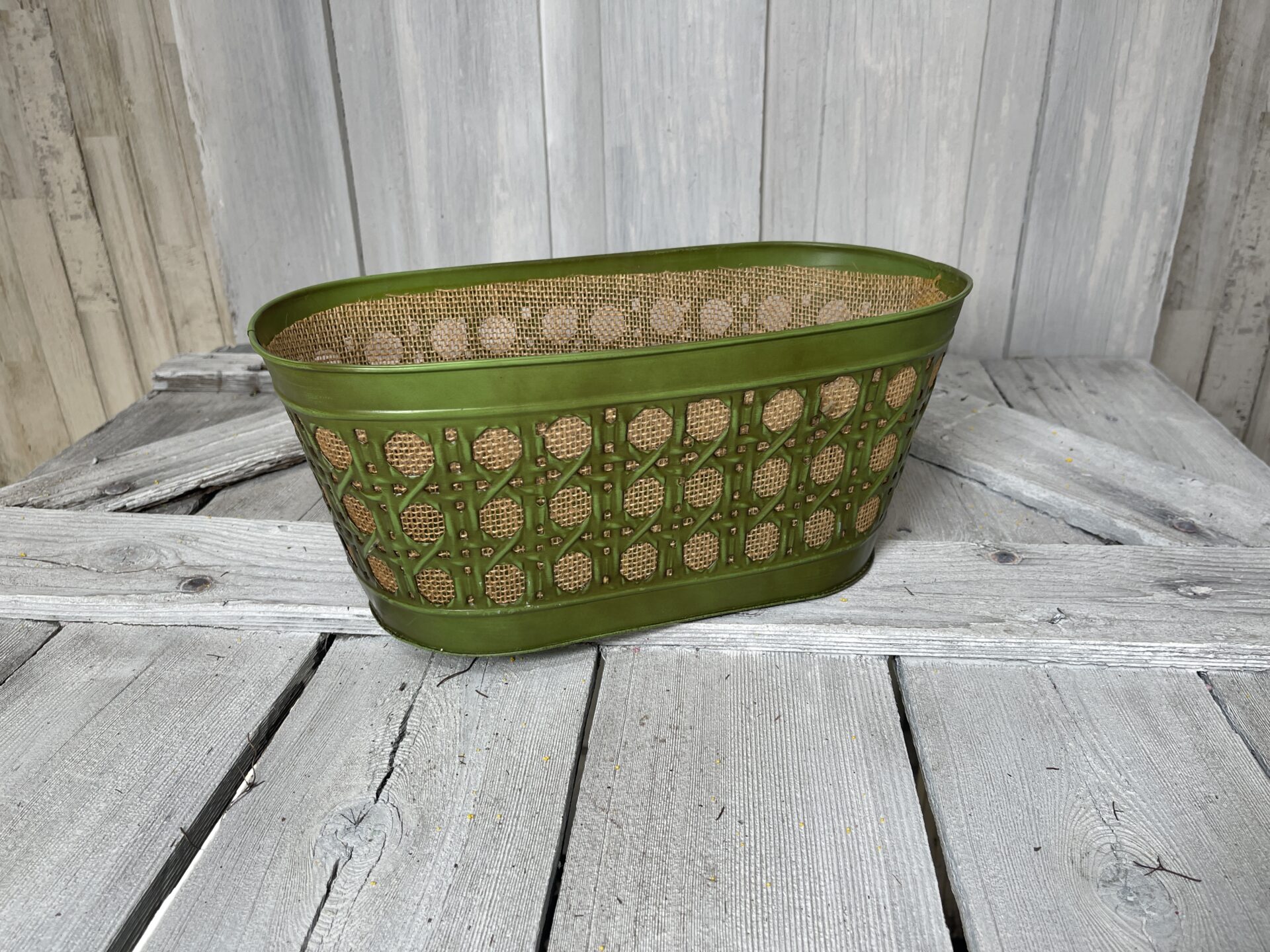Green Metal Burlap Lattice Container - Kelea's Florals