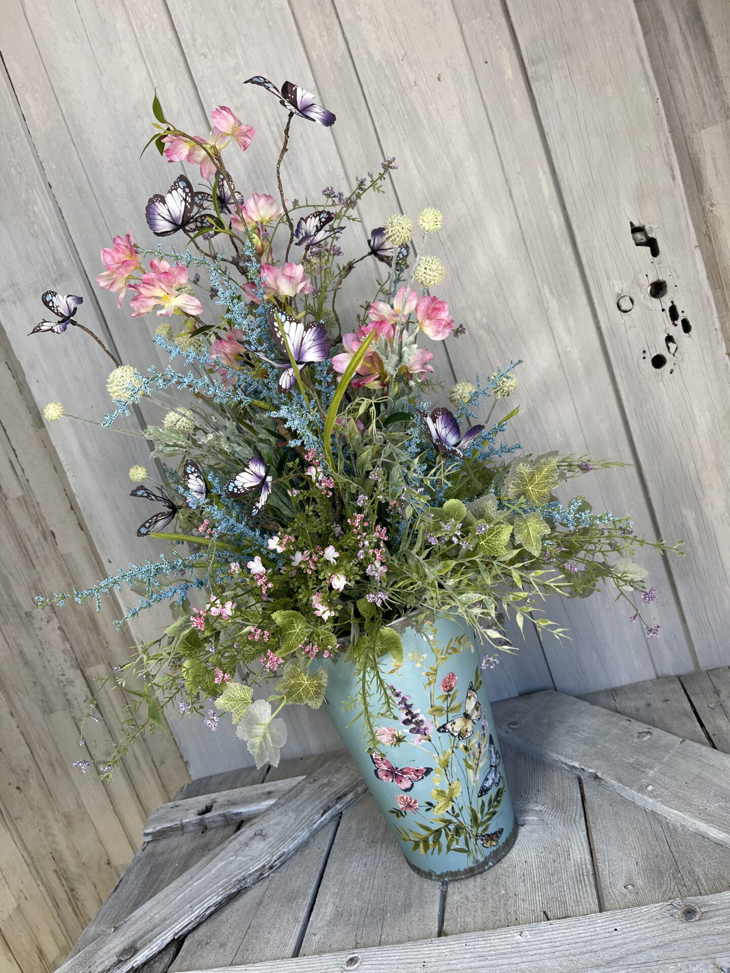 KWW Butterfly Wildflower French Bucket Container Kit - Kelea's Florals