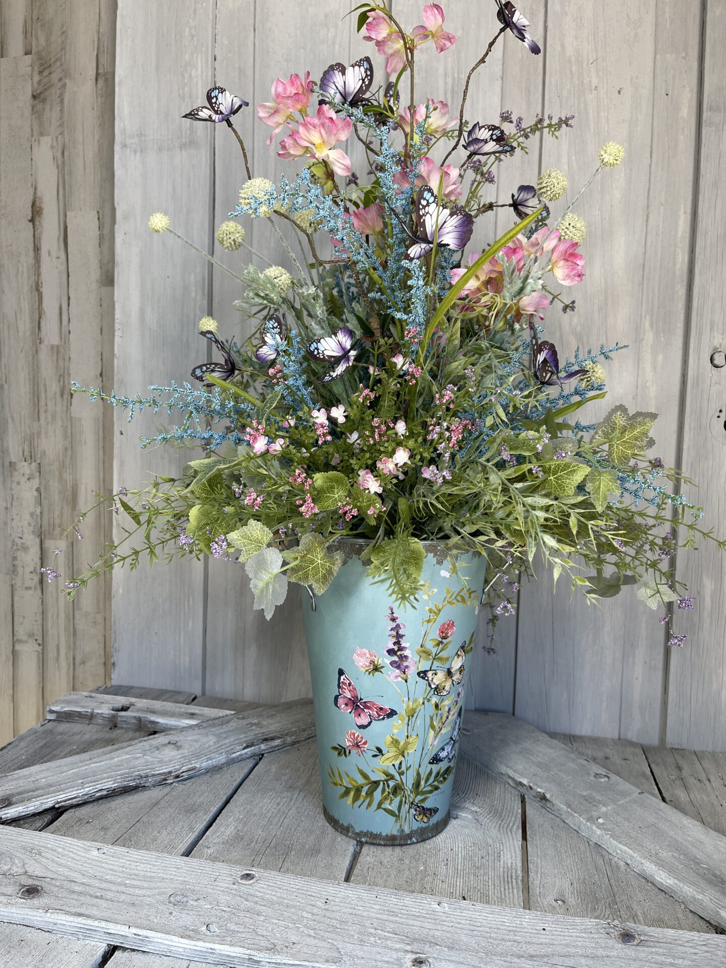 KWW Butterfly Wildflower French Bucket Container Kit - Kelea's Florals