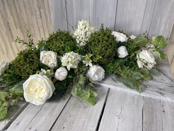 Finished White Cottage Cloud Vine Ball Arrangement - Kelea's Florals